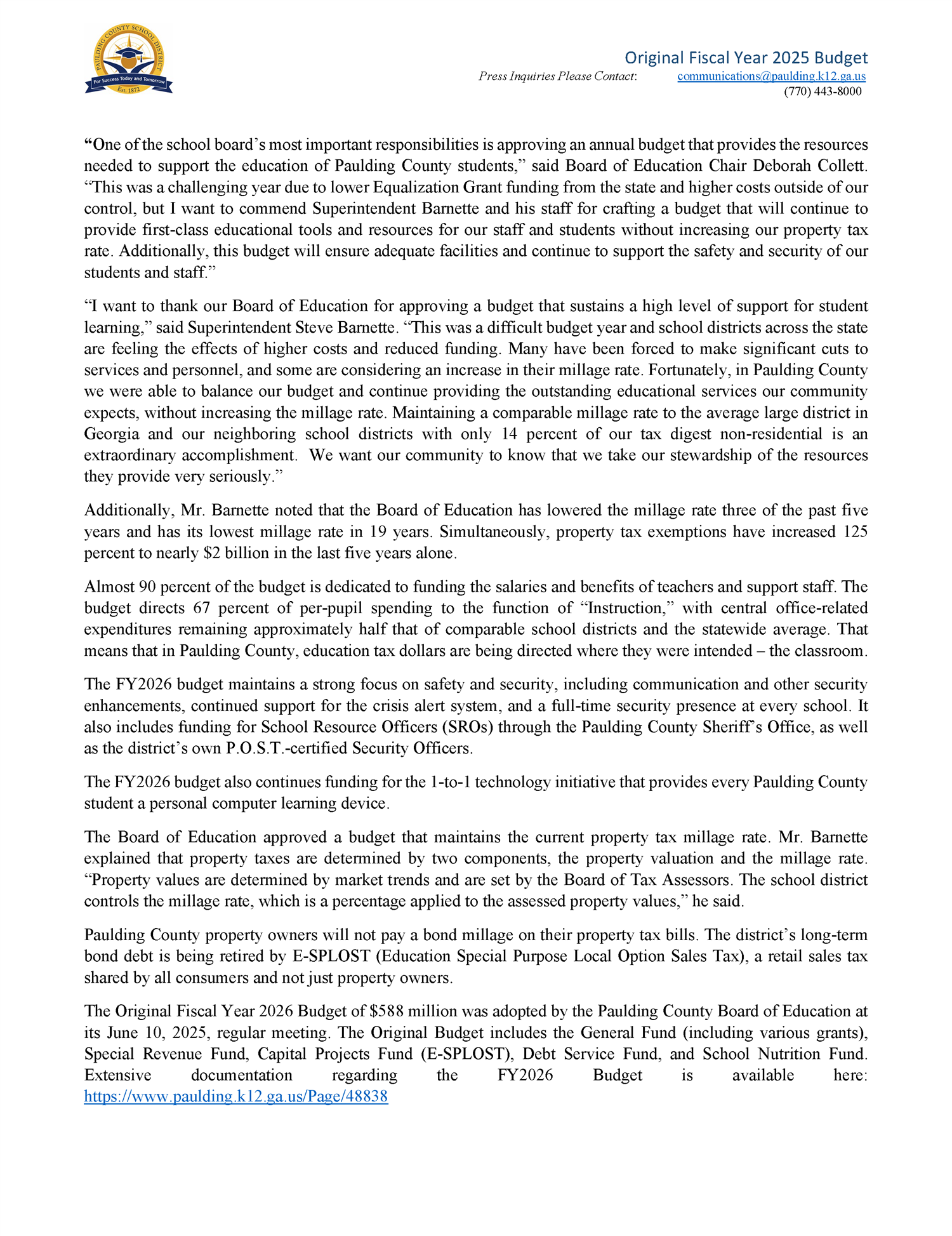 School Board Approves FY2026 Budget